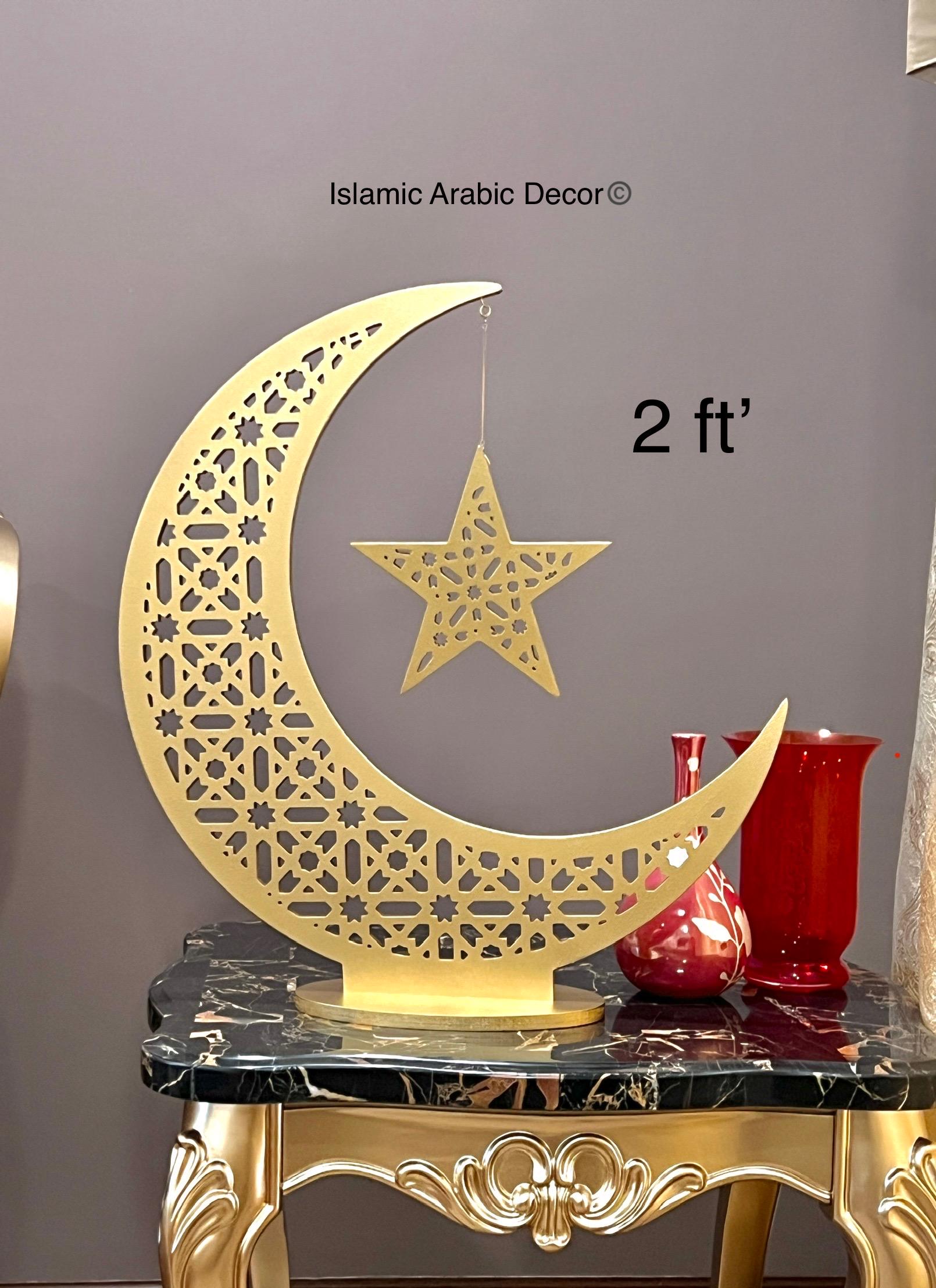 Ramadan and Eid Wooden Crescent Moon With Star, Ramadan Decorations ...
