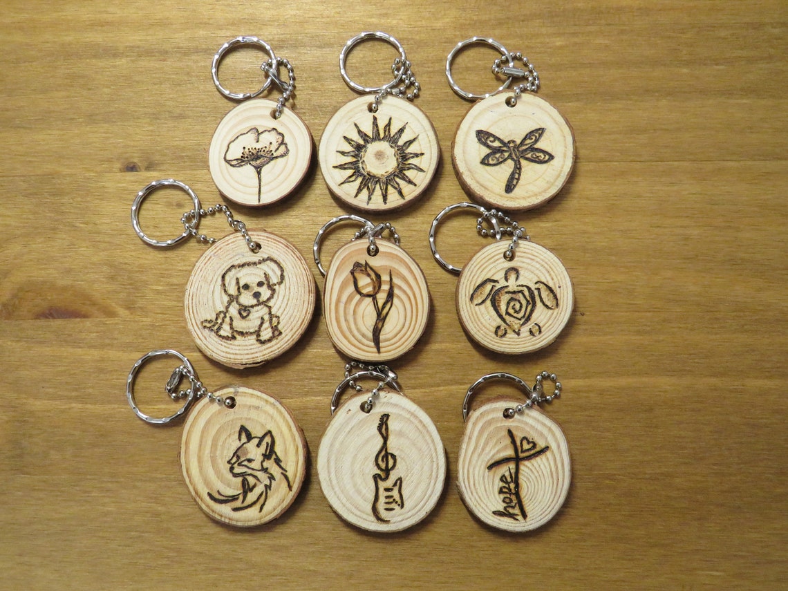 Wood Burning Customised Wood Keyring Wooden Handmade Art - Etsy