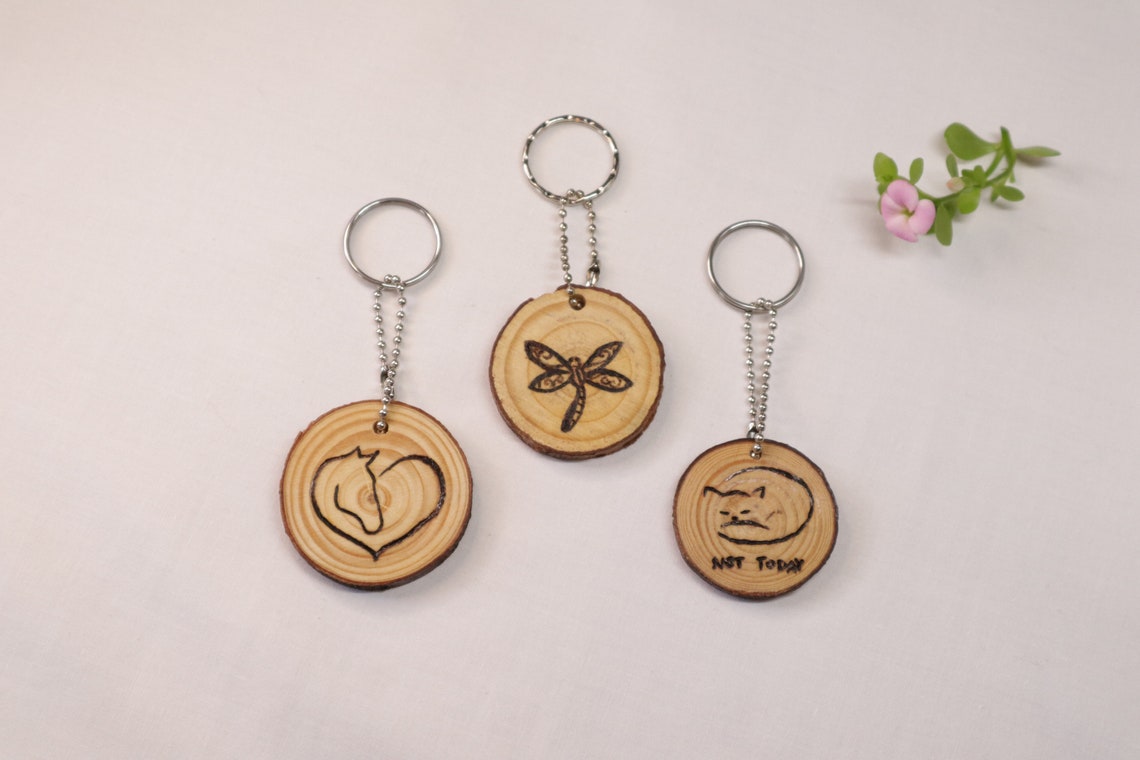 Wood Burning, Customised, Wood Keyring, Wooden Handmade Art, Keychain ...
