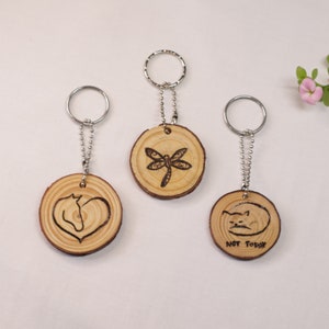 Wood Burning, Customised, Wood Keyring, Wooden Handmade Art, Keychain ...
