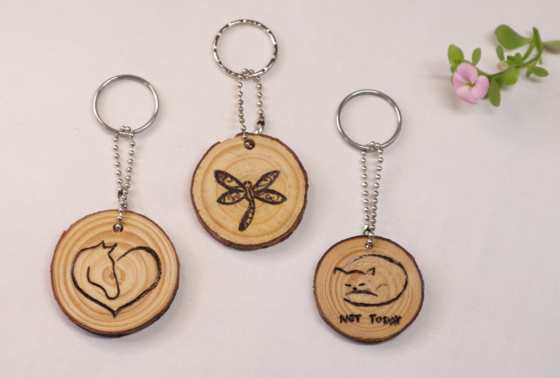 Wood Burning, Customised, Wood Keyring, Wooden Handmade Art, Keychain ...