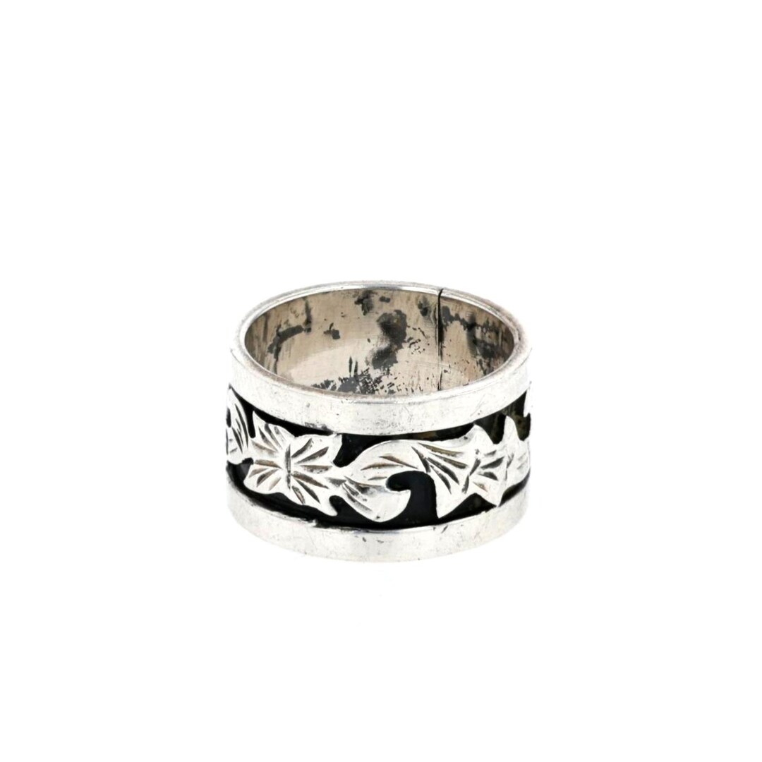 Vintage Mexico Ring 925 Sterling Silver Wide Band Leaf Overlay Leaves ...