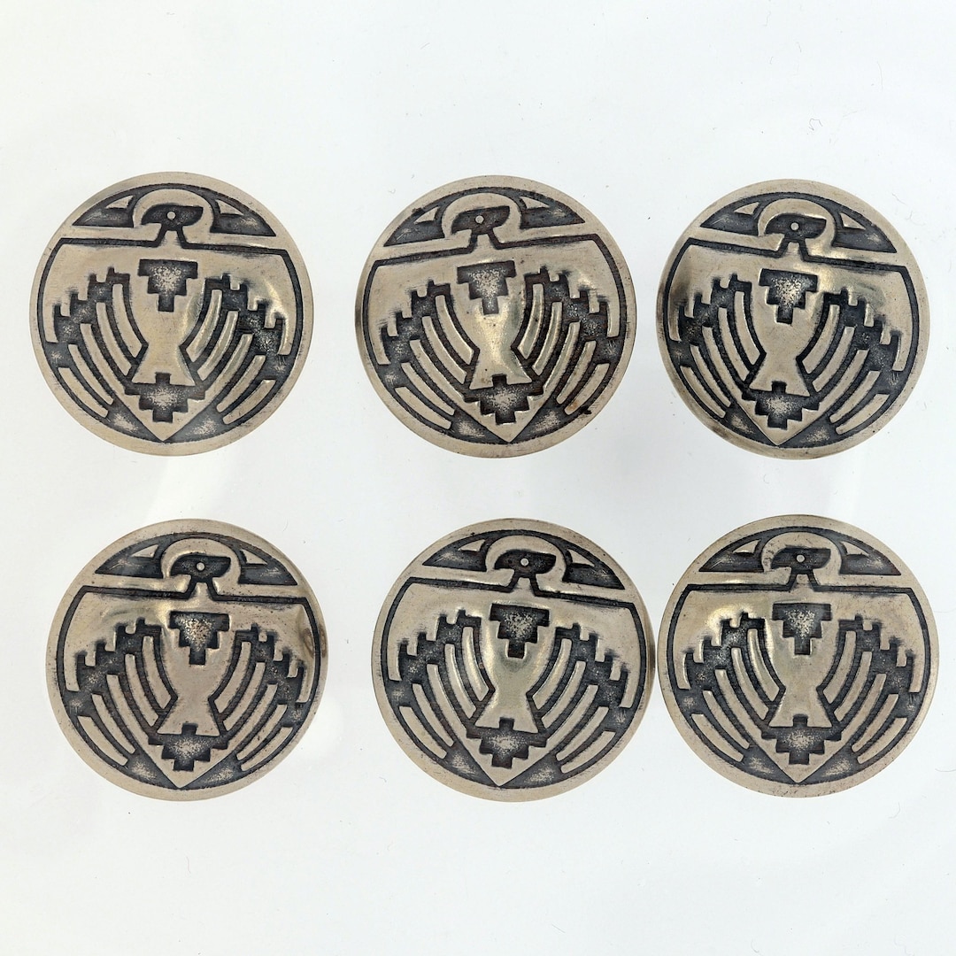 Set 6 Vintage Navajo Silver Thunderbird Concho Buttons Button Old Pawn ...