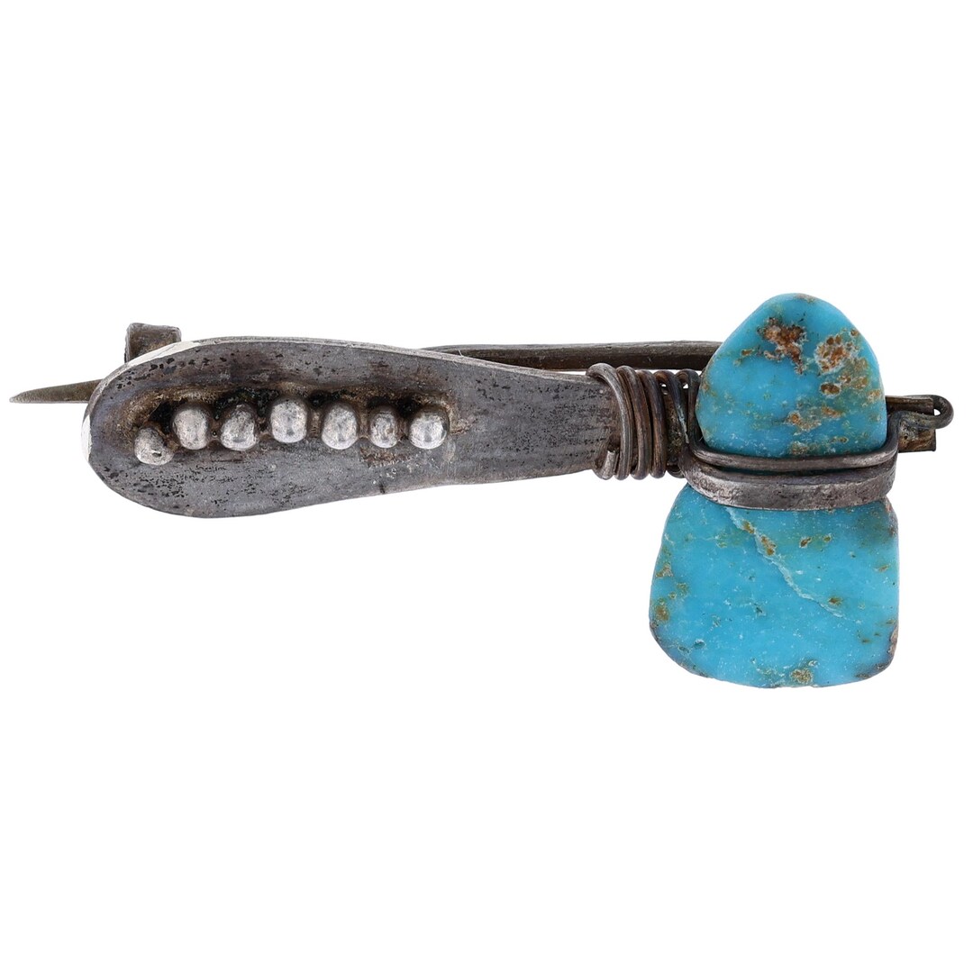 Antique Navajo Sterling Silver Turquoise Tomahawk Pin Brooch 925 Native ...