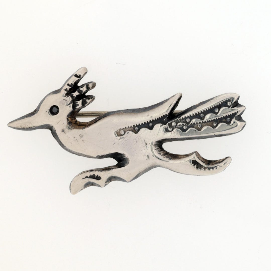 Antique Sterling Silver Roadrunner Pin Brooch 925 Old Handcrafted ...