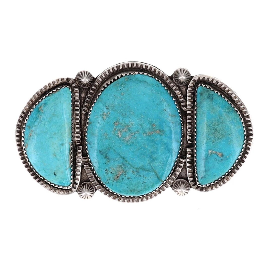 Antique Navajo Sterling Silver Three-stone Turquoise Pin Brooch Charm ...
