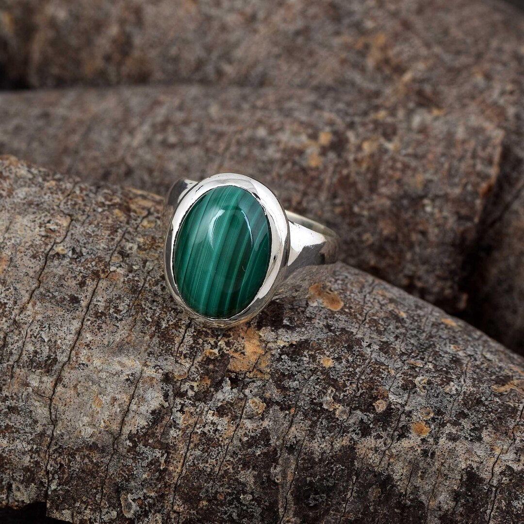 Genuine Malachite Ring 925 Sterling Silver Ring Malachite Silver Ring Gift Idea for Him Green ...