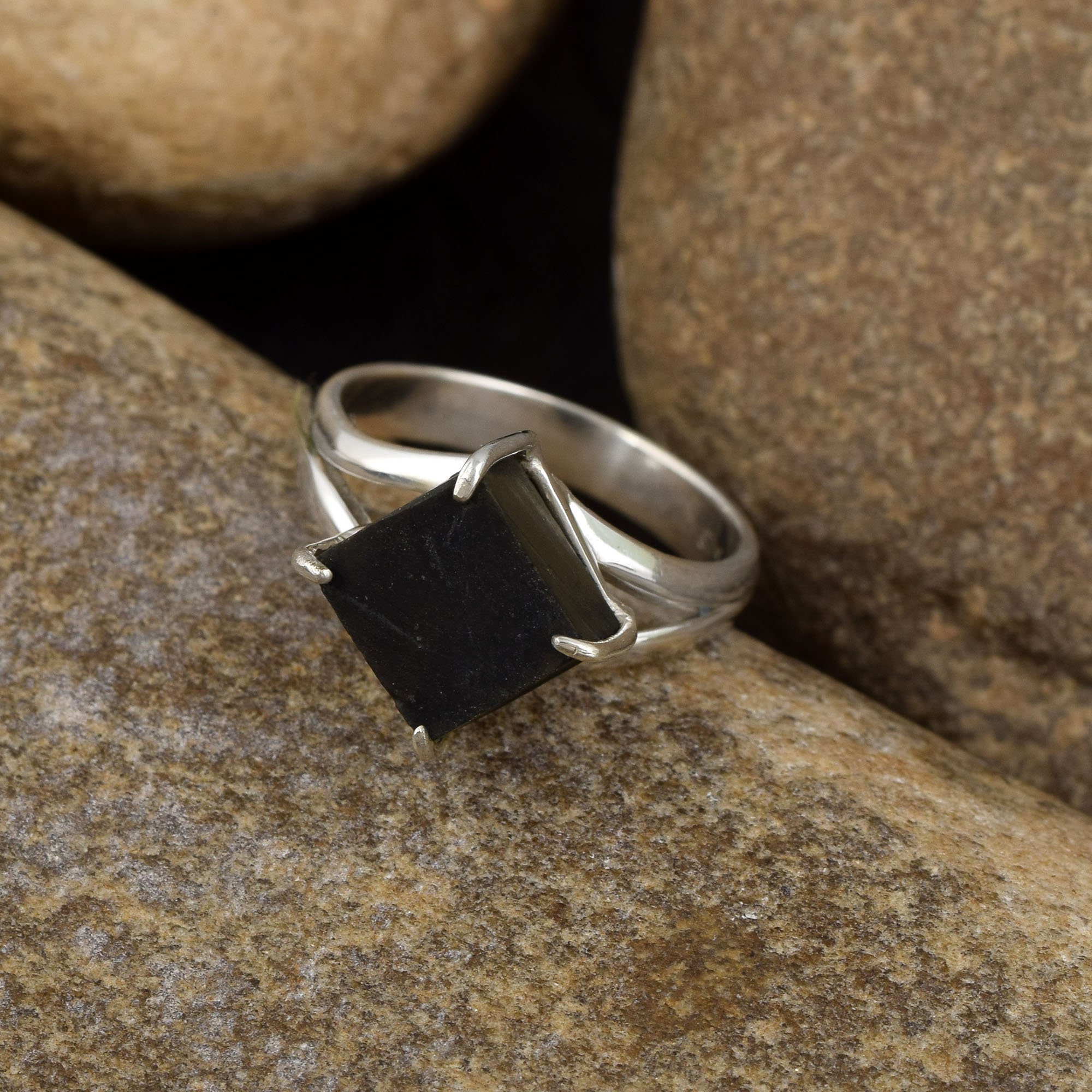 Natural Shungite Ring, 925 Sterling Silver, Black Stone Ring - Etsy