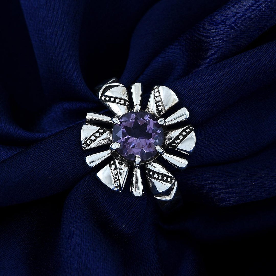 Amethyst Crystal Flower Ring 925 Silver February Birthstone Spring ...