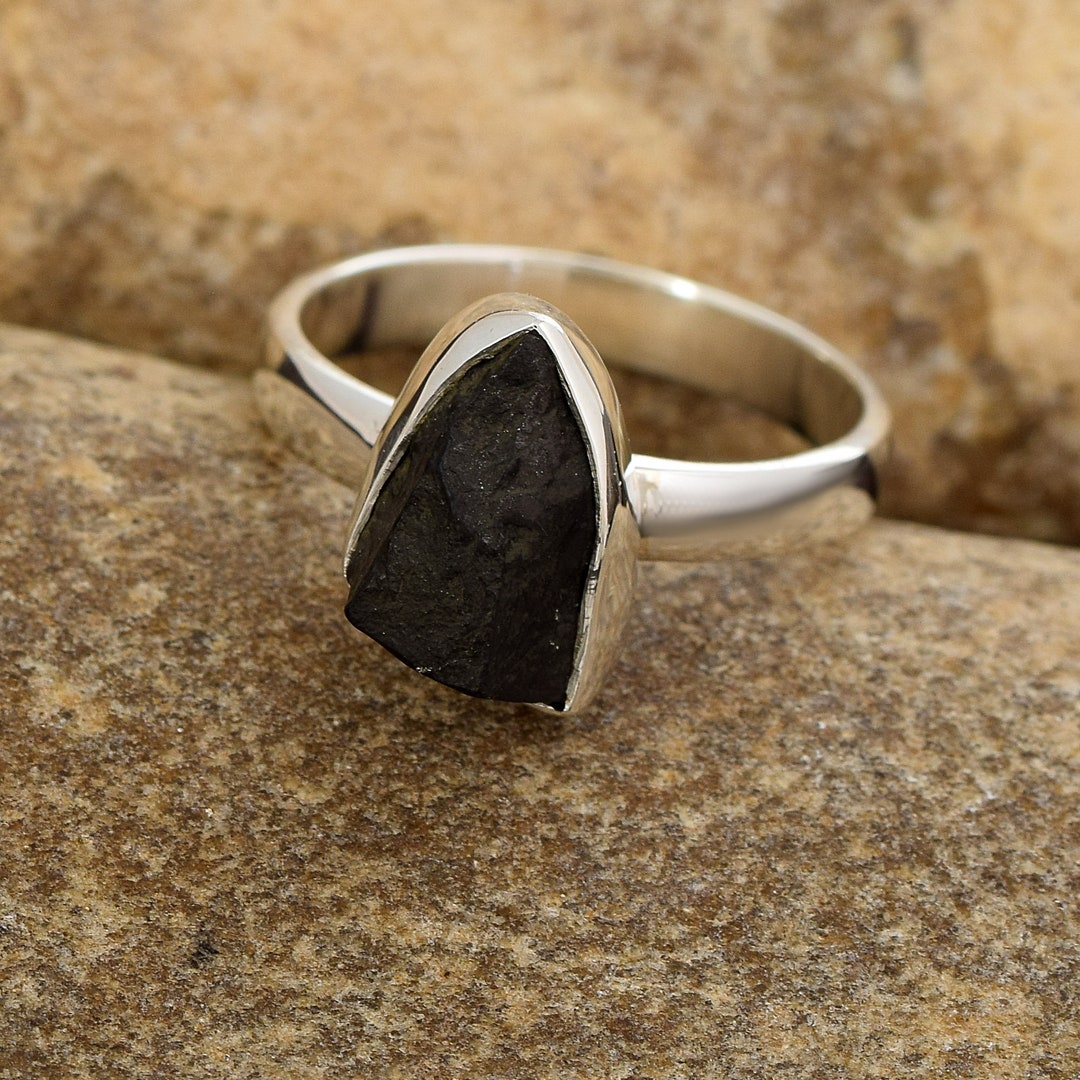 Raw Shungite Ring 925 Sterling Silver Rough Black Stone Minimalist ...
