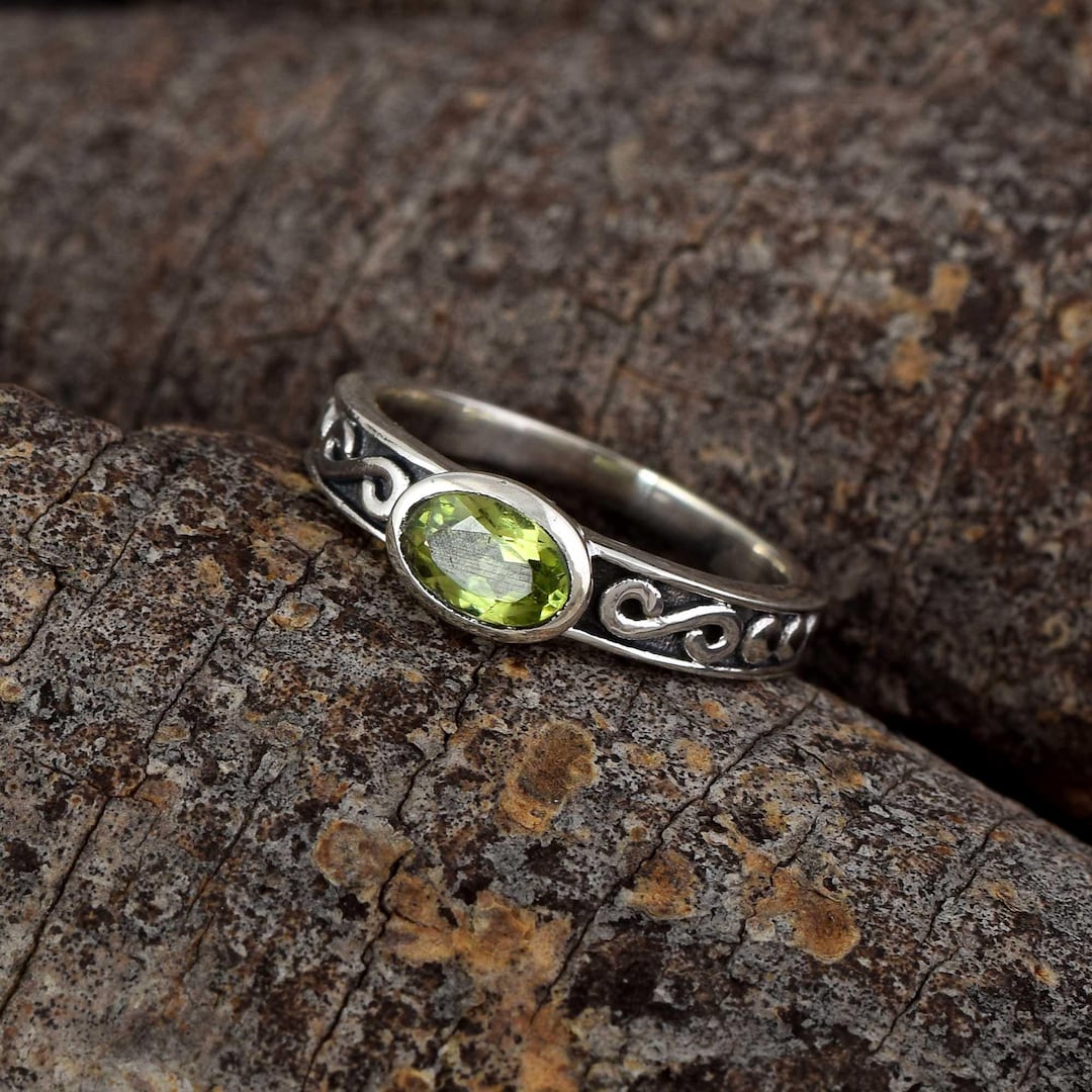 925 Sterling Silver Peridot Ring, Green Peridot Silver Ring, Gemstones ...