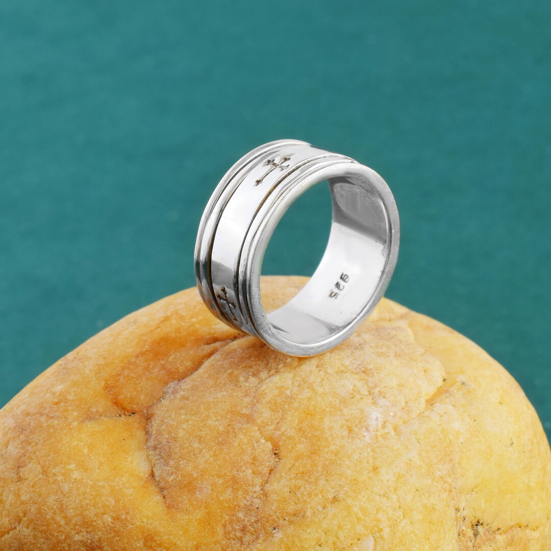 Jesus Cross Thumb Spinner Ring Silver Anxiety Fidget Ring Christian ...