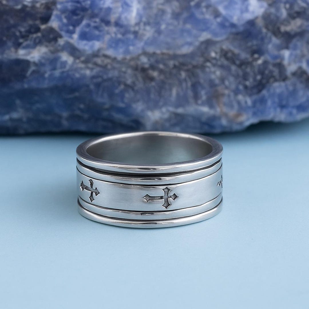 Sterling Silver Cross Spinner Ring, Christian Religious Fidget Jewelry ...