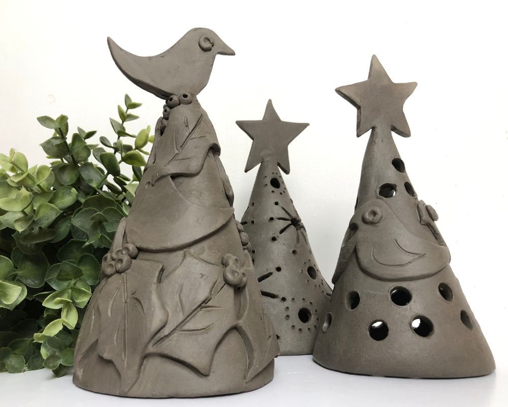 Ceramic Christmas Tree Trio Design Tutorial. Easy Slab Pottery Template ...