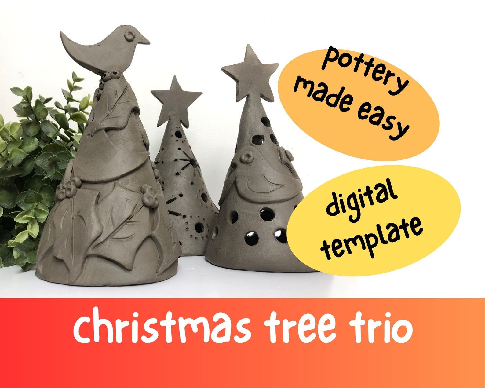 Ceramic Christmas Tree Trio Design Tutorial. Easy Slab Pottery Template ...