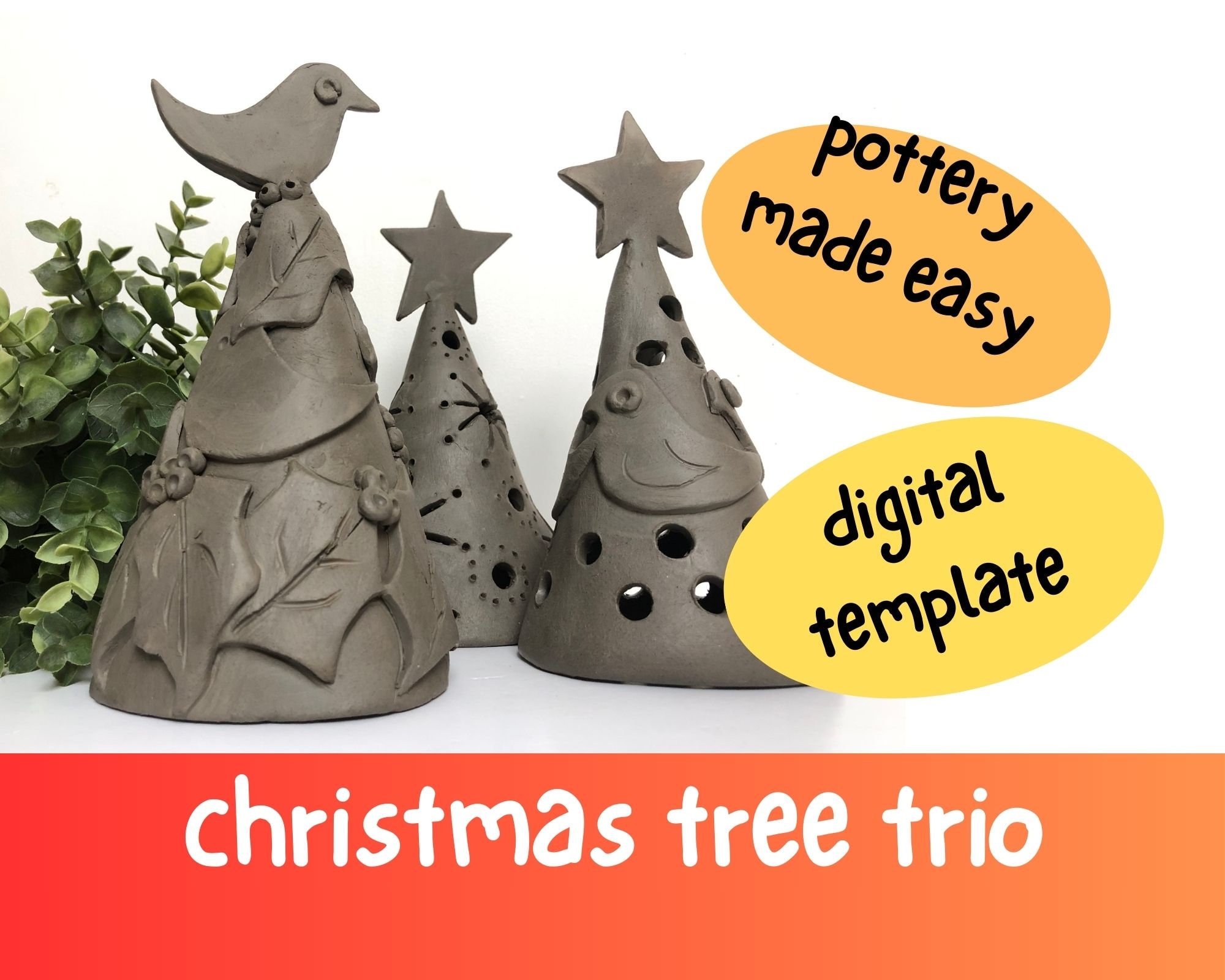 Ceramic Christmas Tree Trio Design Tutorial. Easy Slab Pottery Template ...