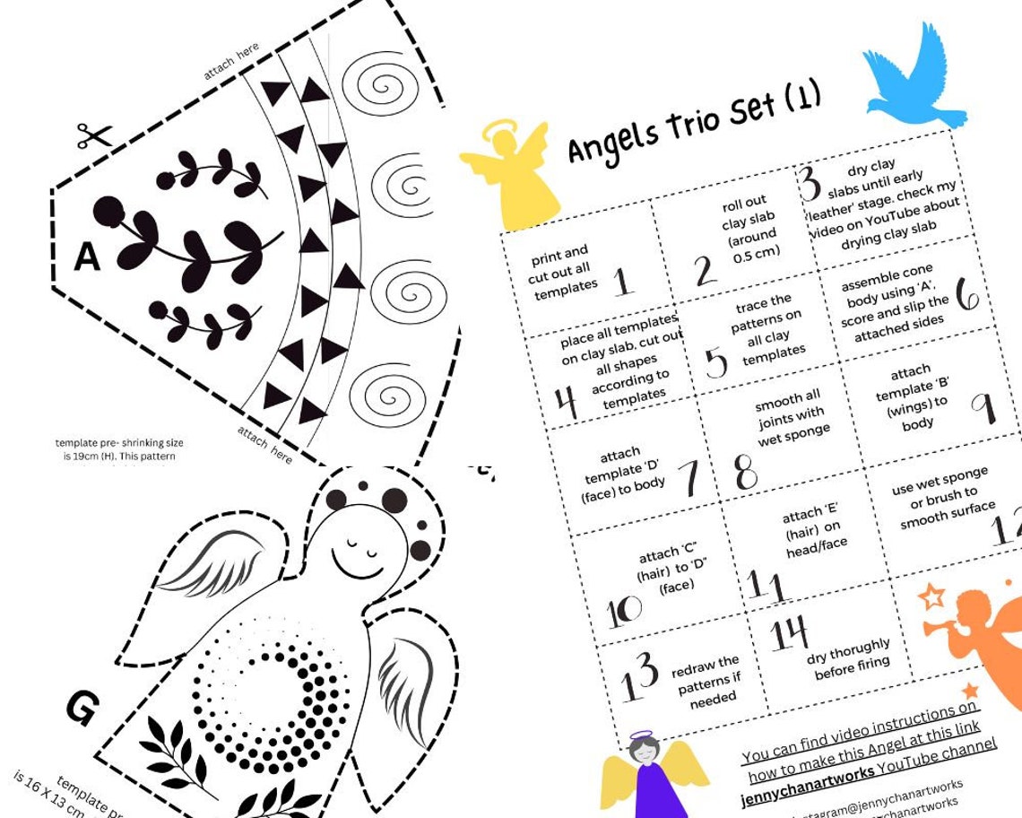 Ceramic Angels Trio Design Tutorial. Easy Slab Pottery Template Project ...