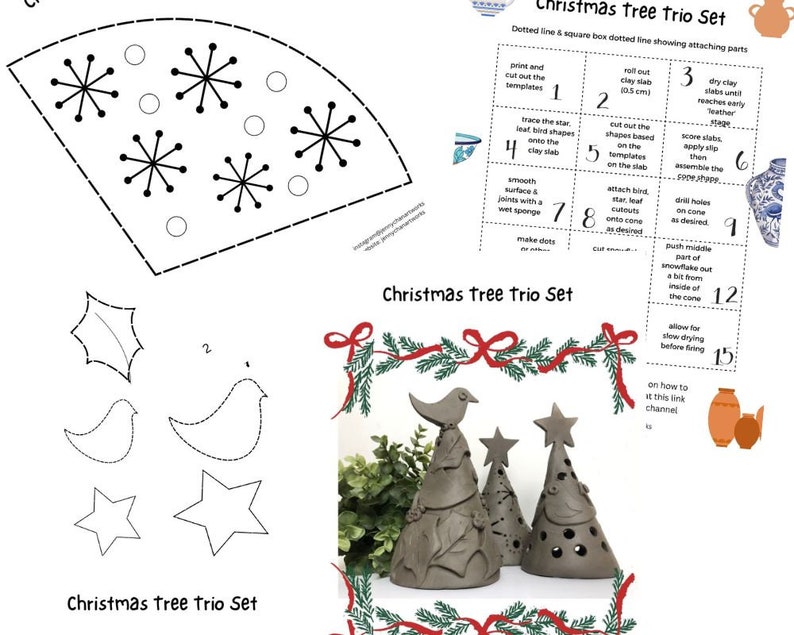 Ceramic Christmas Tree Trio Design Tutorial. Easy Slab Pottery Template ...