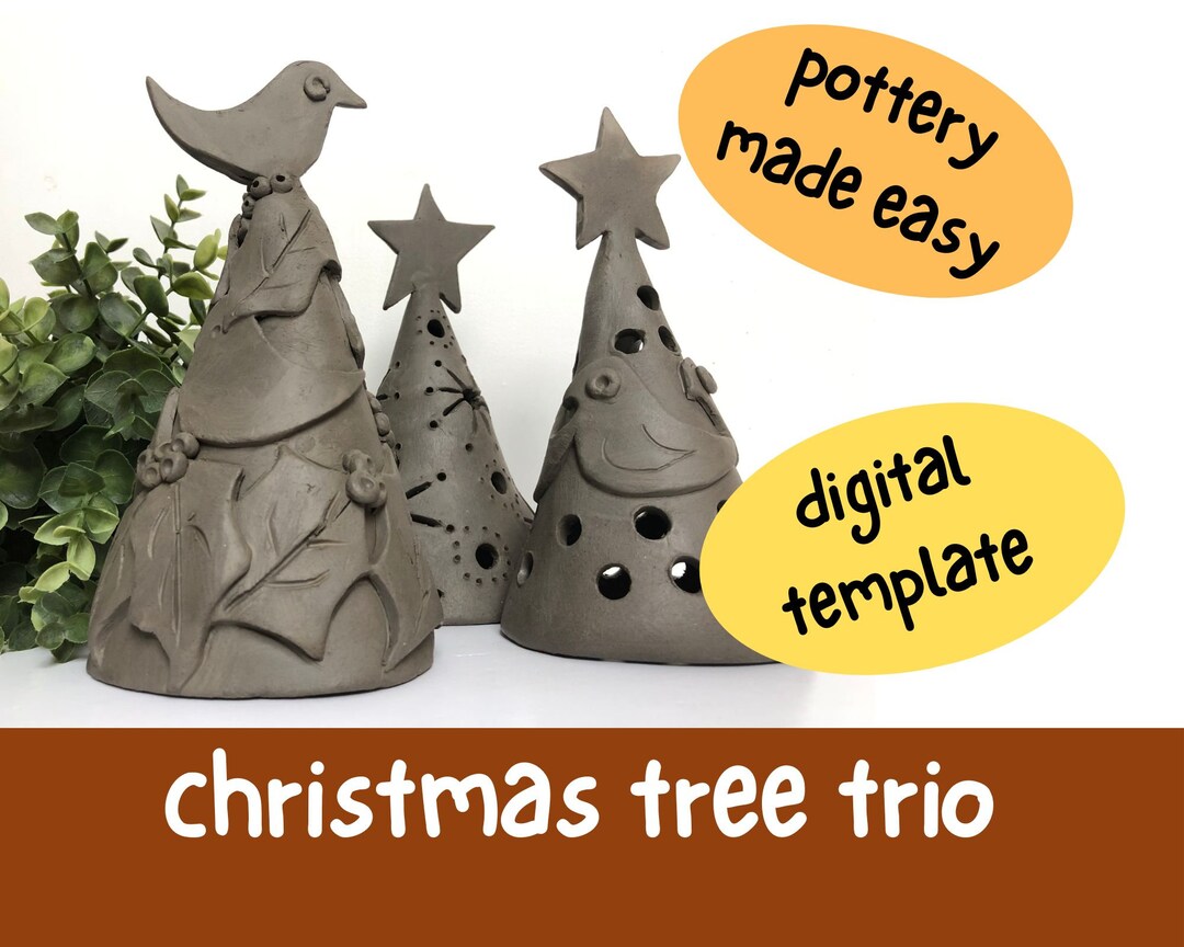 Ceramic Christmas Tree Trio Design Tutorial. Easy Slab Pottery Template ...