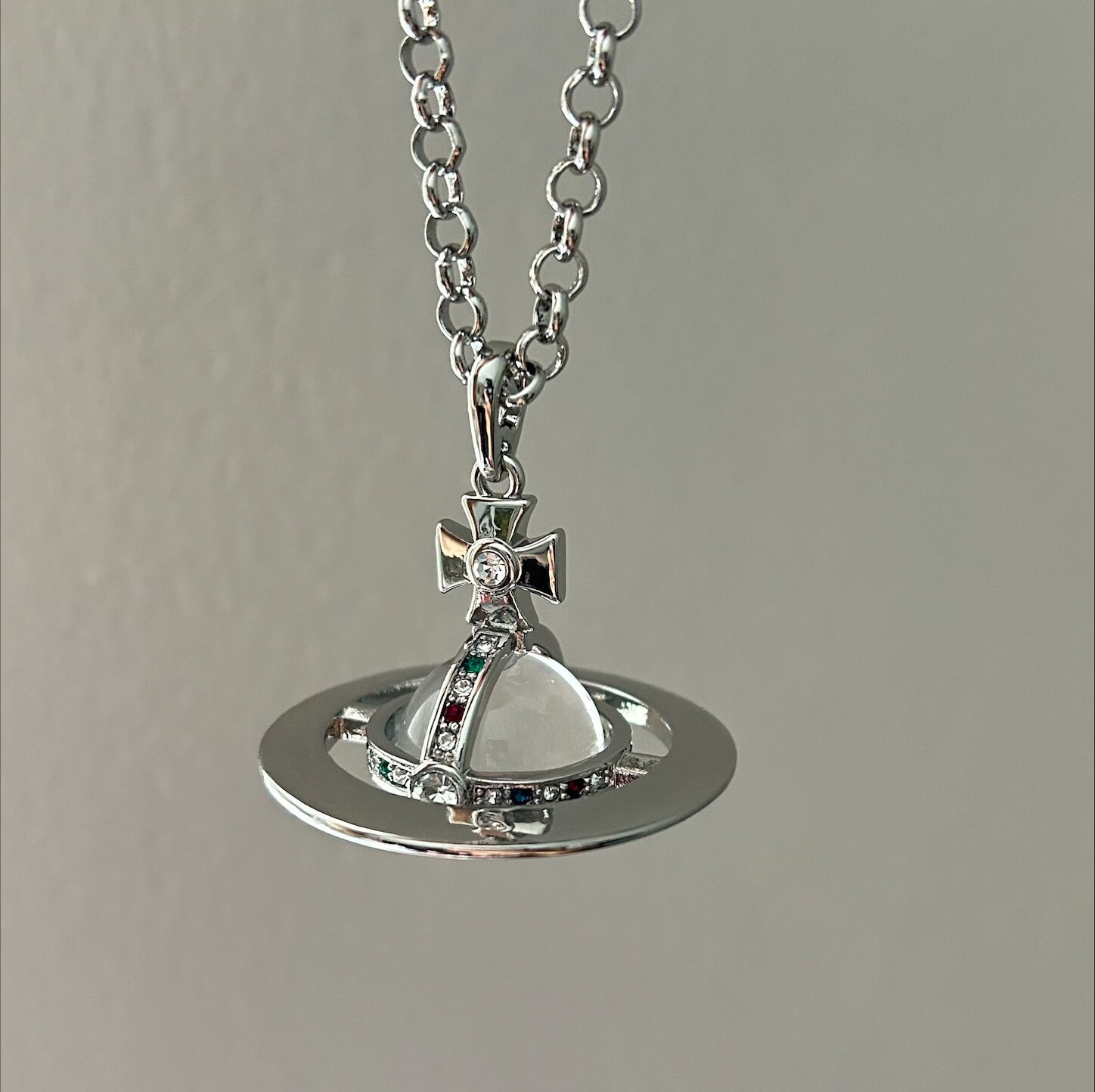 Vivienne Westwood Large Nana Silver Clear 3d Orb Pendant Chain Necklace ...