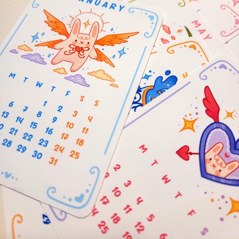 2026 Mini Desk Calendar Cards, Journal Cards, Stickers, Yearly Overview ...