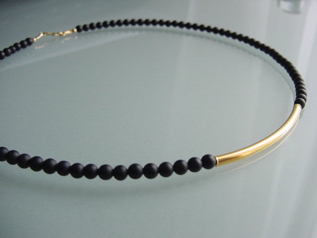 Onyx Gemstone Necklace, Matte, Black With Gold Element - Etsy