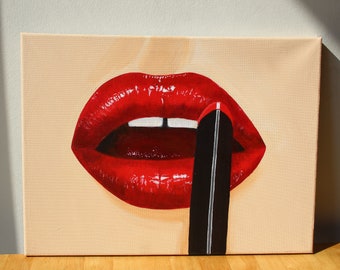 Red Lips Painting Pop Original Art Red Hot Lips Artwork Canvas - Etsy