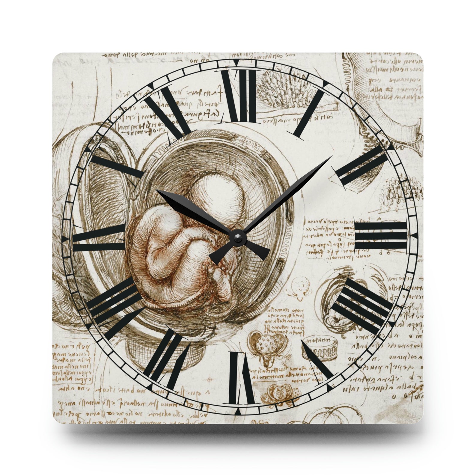 Davinci Studies of the Foetus in the Womb Clock, Gift for Obstetrician ...