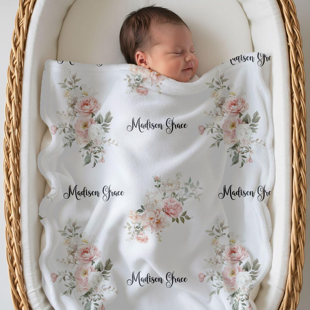 Floral Baby Name Blanket, Baby Girl Personalized Neonatal Isolate Cover ...