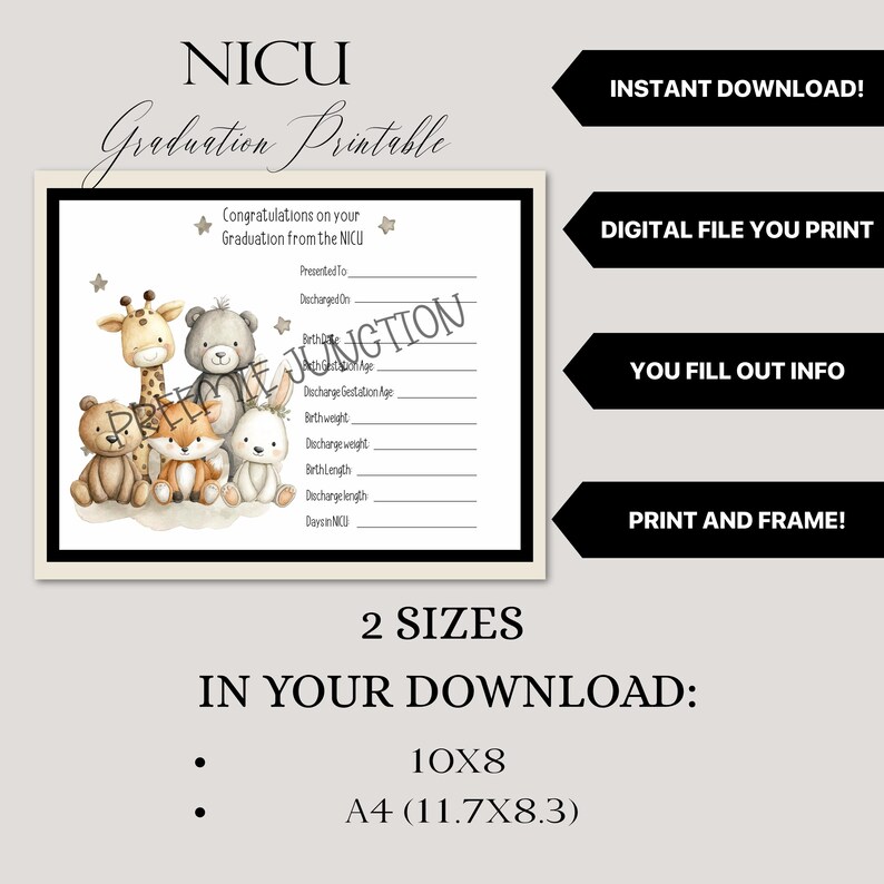NICU Graduation Certificate Printable, NICU Boylion Milestone Discharge ...