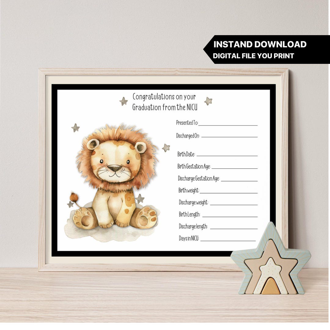 NICU Graduation Certificate Printable, NICU Boylion Milestone Discharge ...
