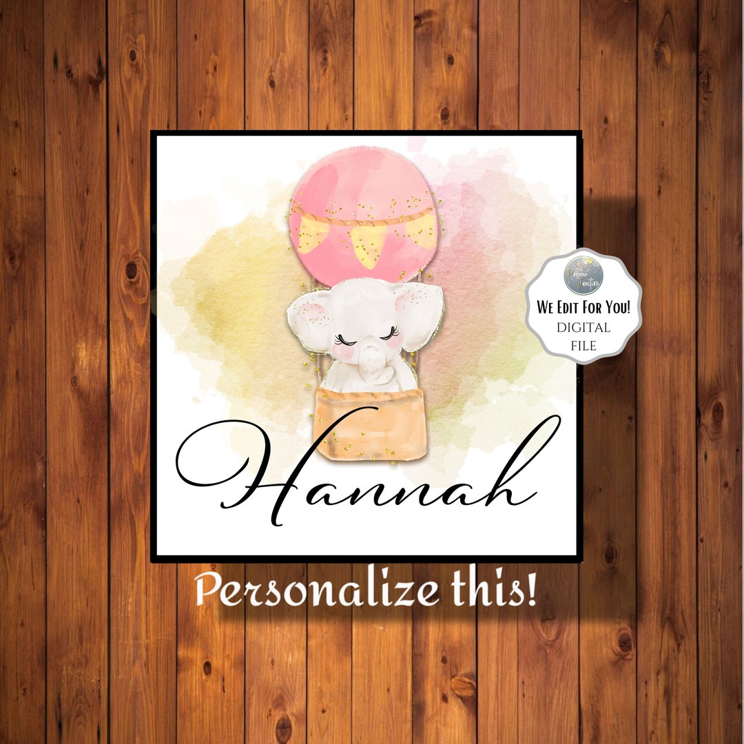 Personalized NICU Baby Name Card, Elephant in Balloon Hospital Bed ...