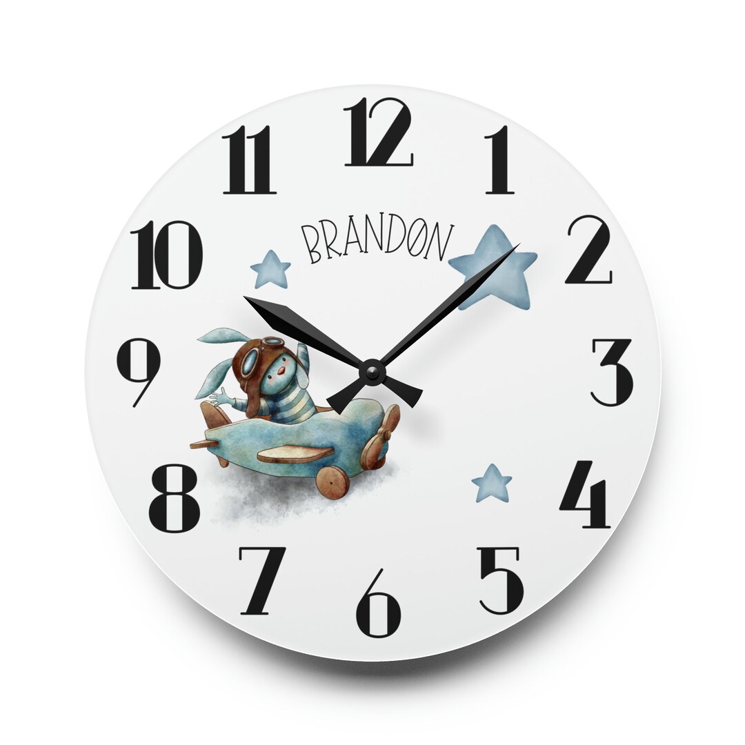Personalized Flying Rabbit Pilot Airplane Clock, Square or Round ...