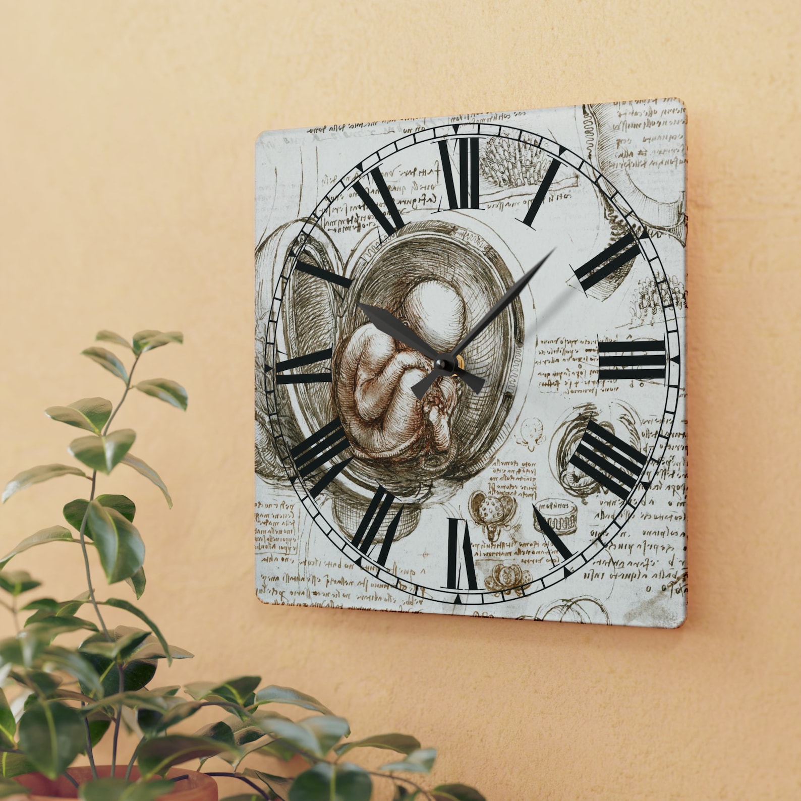 Davinci Studies of the Foetus in the Womb Clock, Gift for Obstetrician ...