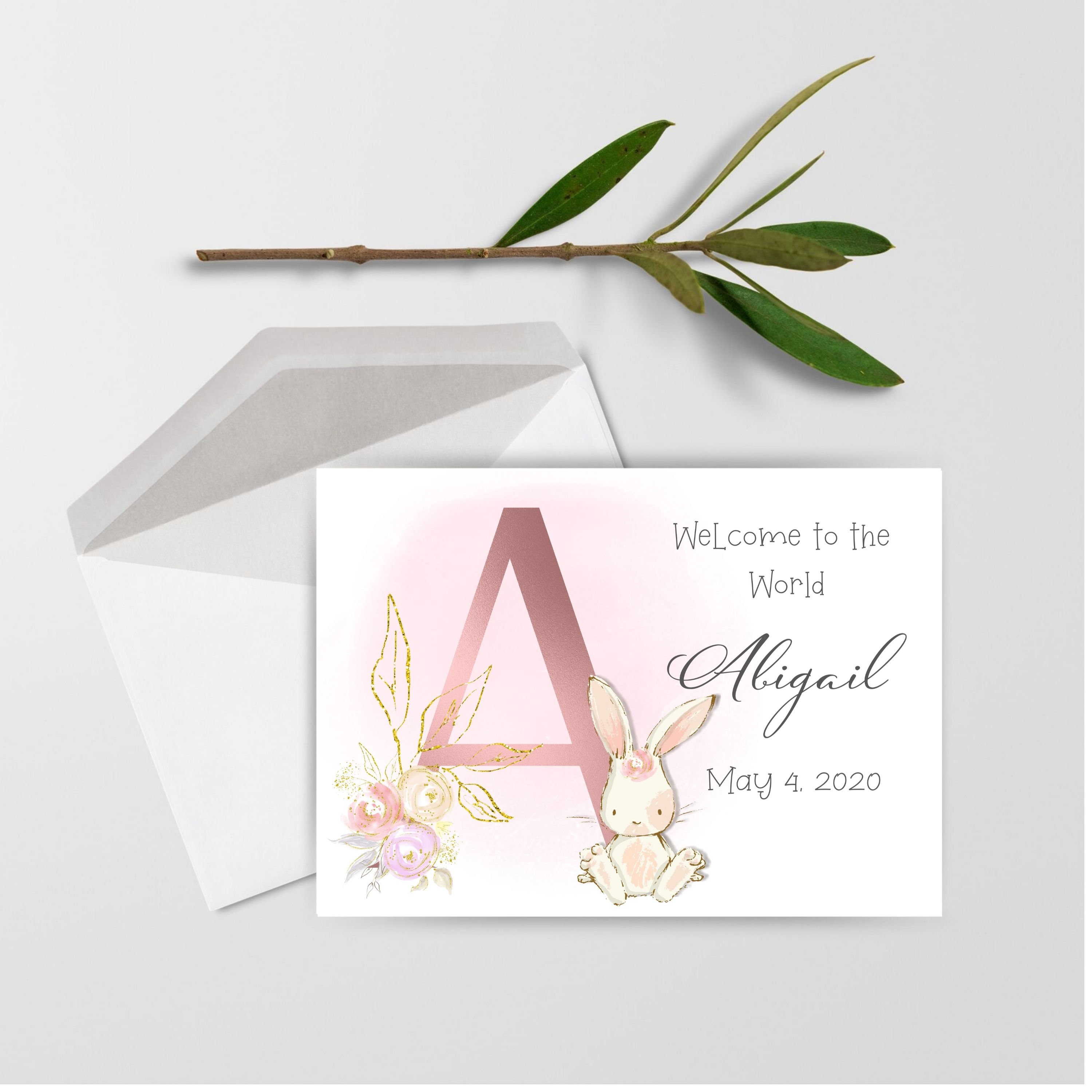 Personalized New Baby Girl Card Custom Initial and Name Card - Etsy