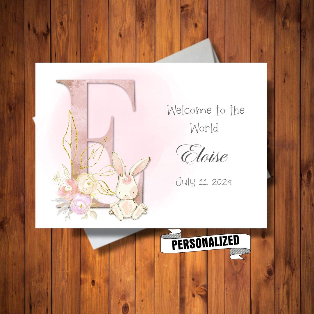 Personalized New Baby Girl Card, Custom Initial and Name Card, Baby ...