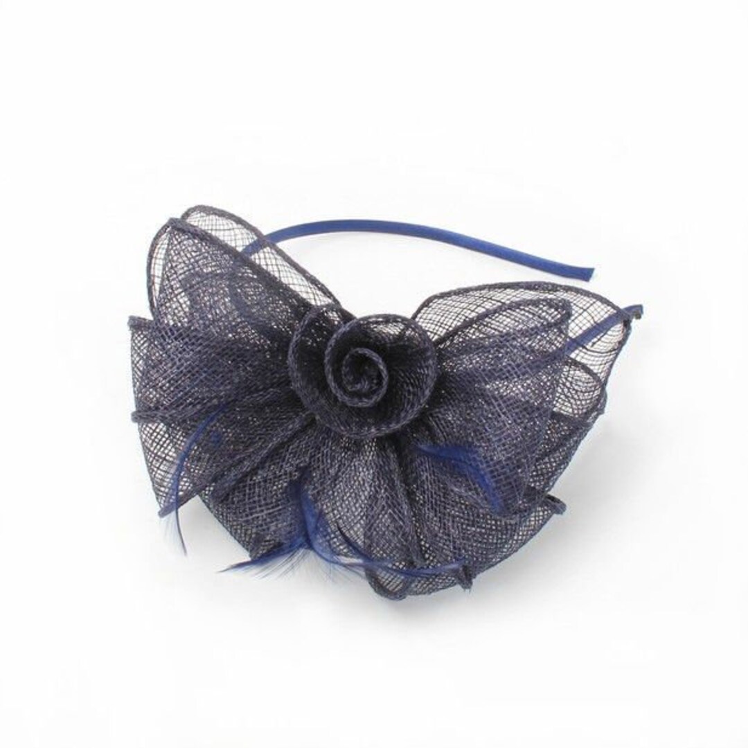 Navy Blue Fascinator on a Satin Fabric Allice Band Looped Sinamay and ...