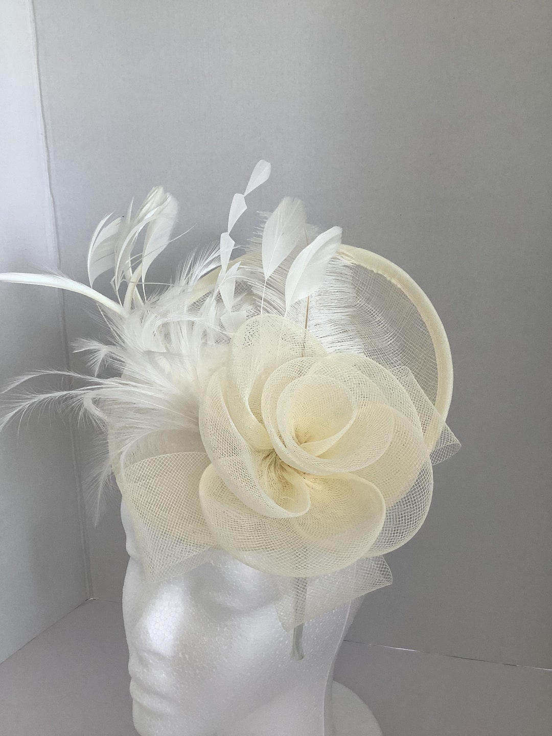 Large Cream Fascinator Feather Fascinator Wedding - Etsy
