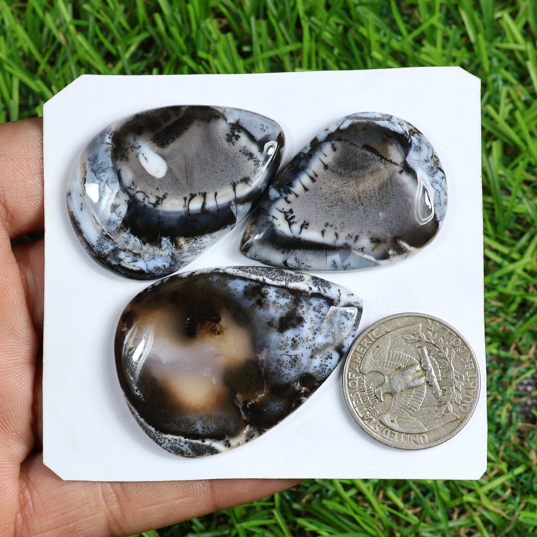 100% Natural Black Dendrite Agate Gemstone, 3 Pieces 160 Carat ...