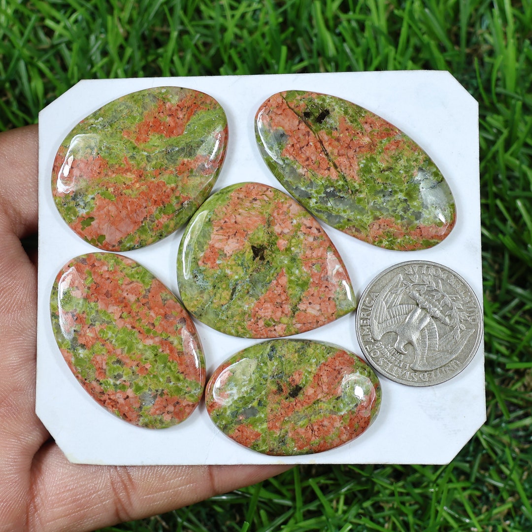 Natural Unakite Jasper Cabochon , 5 Pieces 195 Carat, Flatback Unakite ...