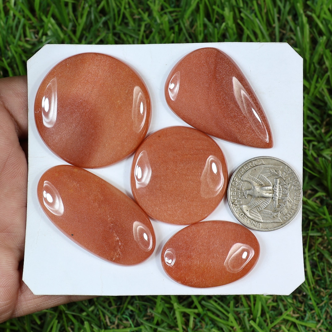 Crystal Orange Jade Cabochon, 5 Pieces 245 Carat, One Side Flat Orange ...