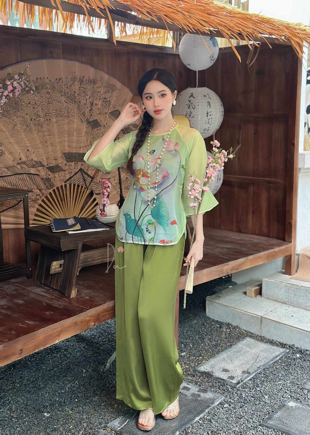 Pajamas/ Shirt and Pants Set, Ao Dai Cach Tan,do Bo Phat Tu Women/girls ...