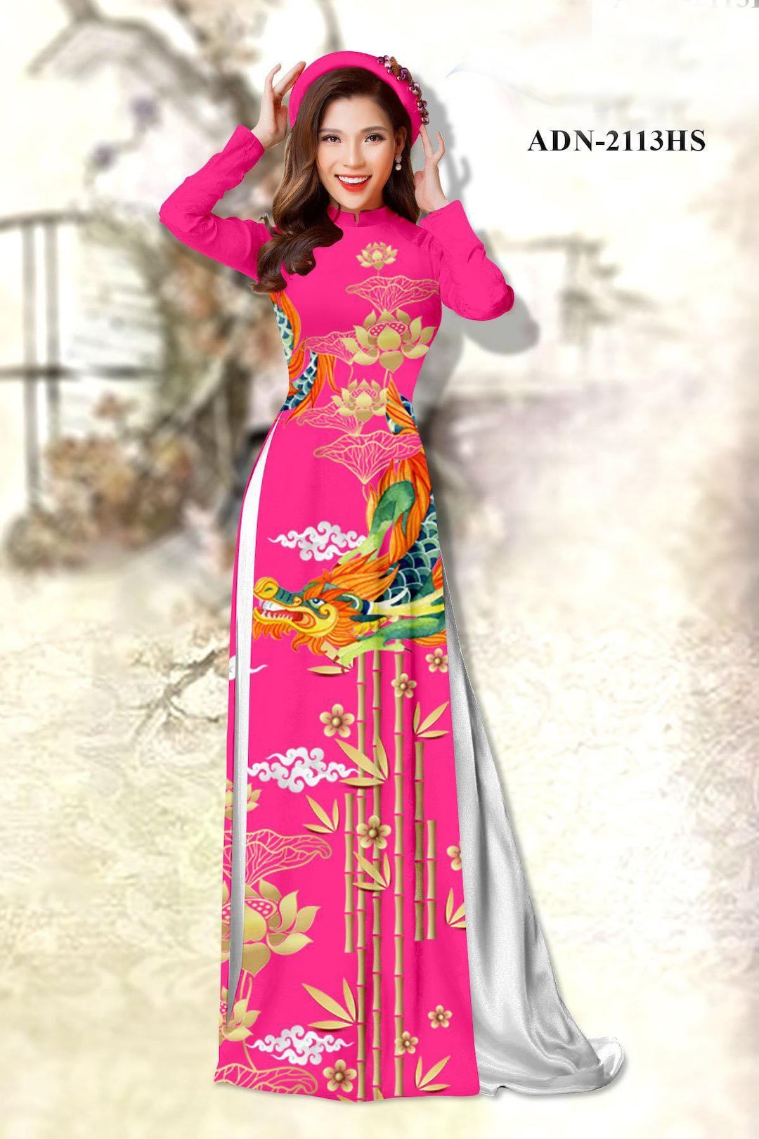 Vietnamese Traditional Ao Dai for Women Nguyen Bo(with Pants) 3d Dragon ...