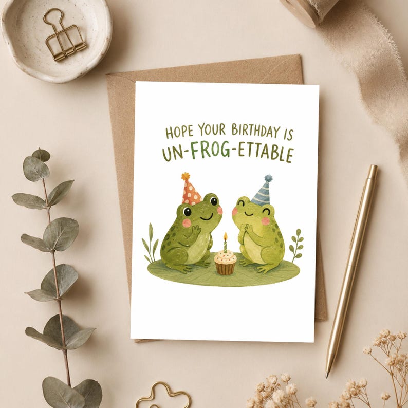 Un-frog-ettable Birthday Card, Funny Frog Birthday Card, Cute Frog Card ...