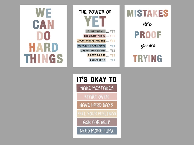 Boho Growth Mindset Classroom Posters, Elementary, SEL Learning, Growth ...