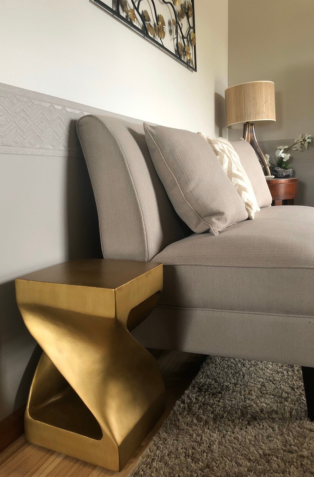 Gold Twisted Wood Side Table Twisted End Table Gold Stool Gold Plant ...