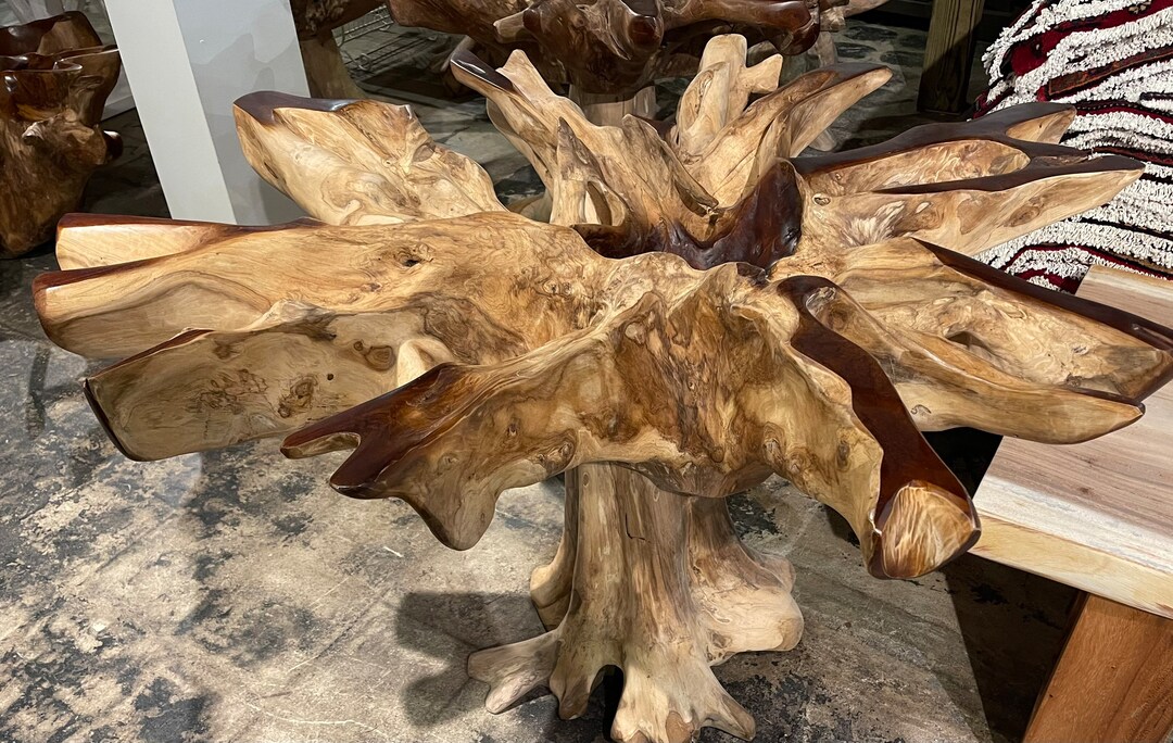 Teak Root Glass Dining Table Live Edge Teak Driftwood Gathering Table ...