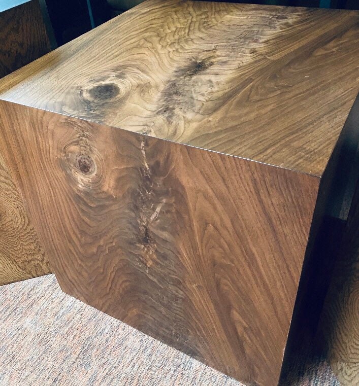 Mid Century Retro Cube End Table MCM Side Table Walnut Wood - Etsy