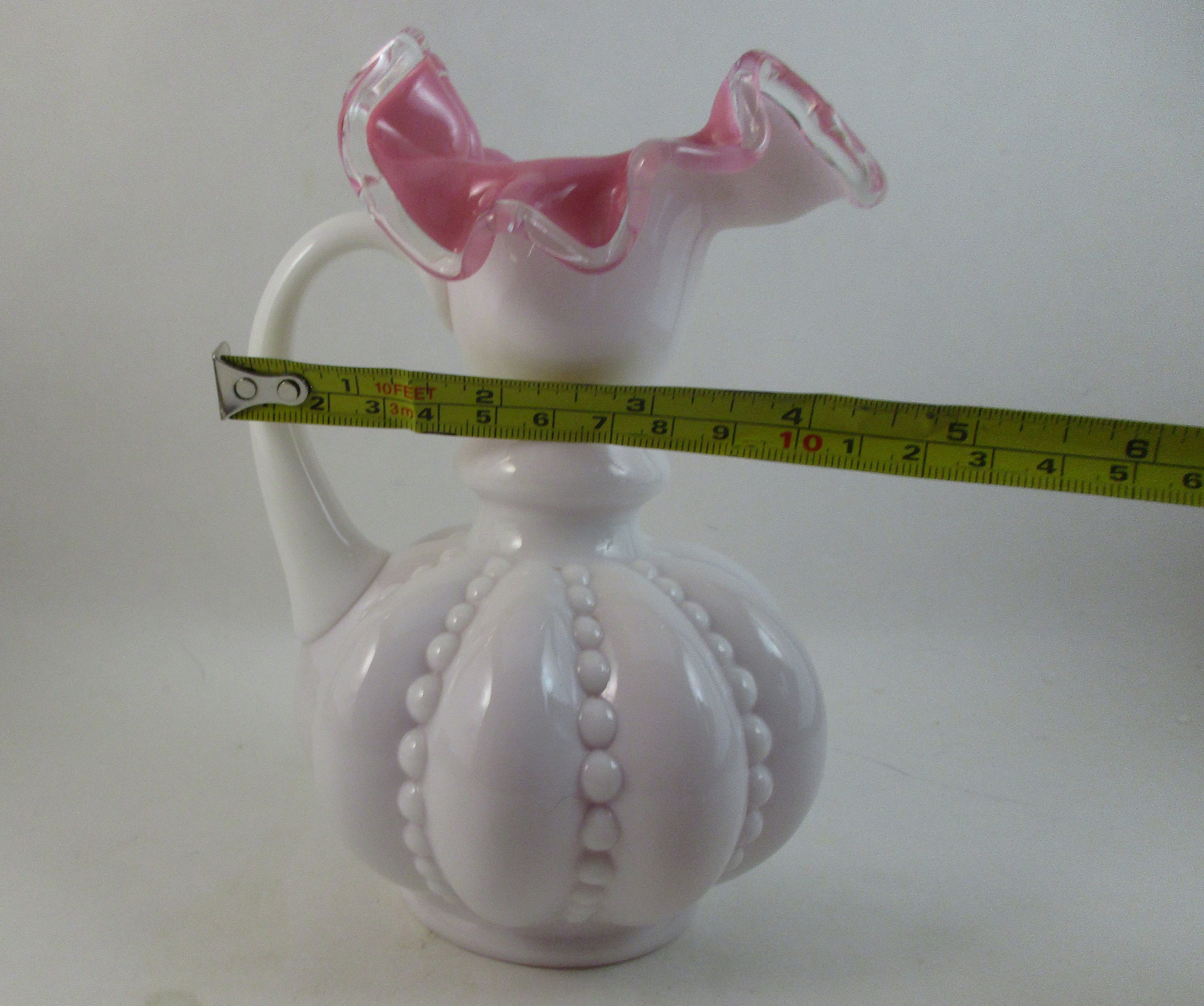 Vintage Fenton Pink and White Cased Peach Crest Pitcher/vase, Beaded ...