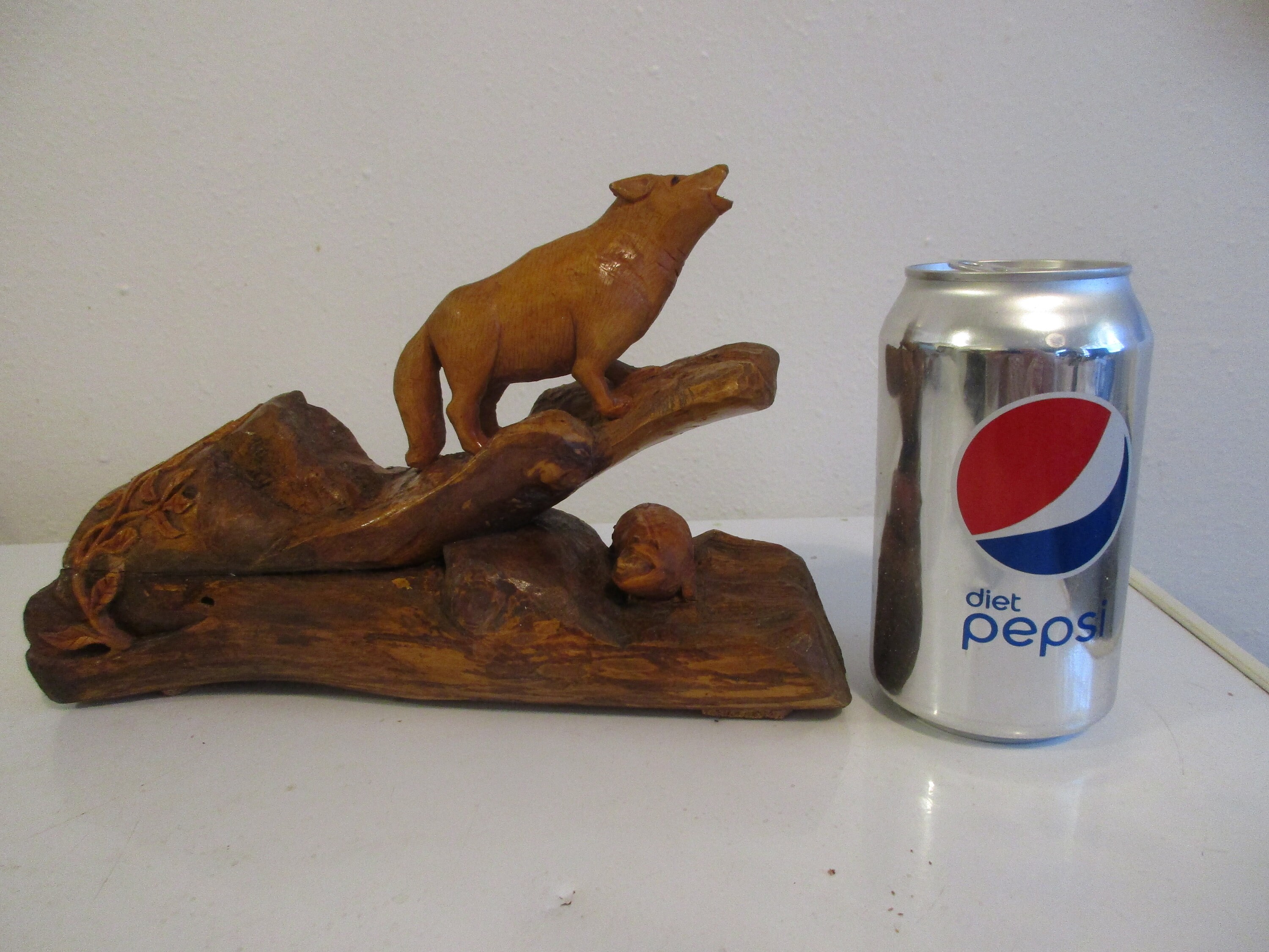 Vintage/antique Primitive Folk Art Howling Wolf and Hiding Lamb Wood ...